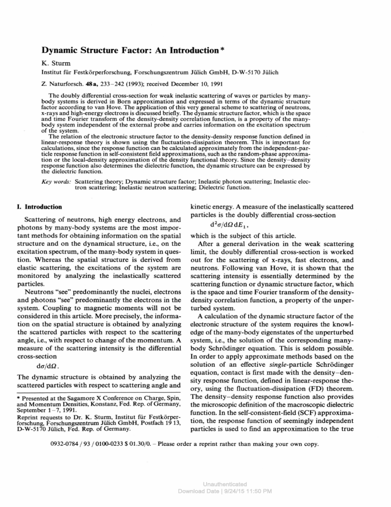 Dynamic Structure Factor: An Introduction