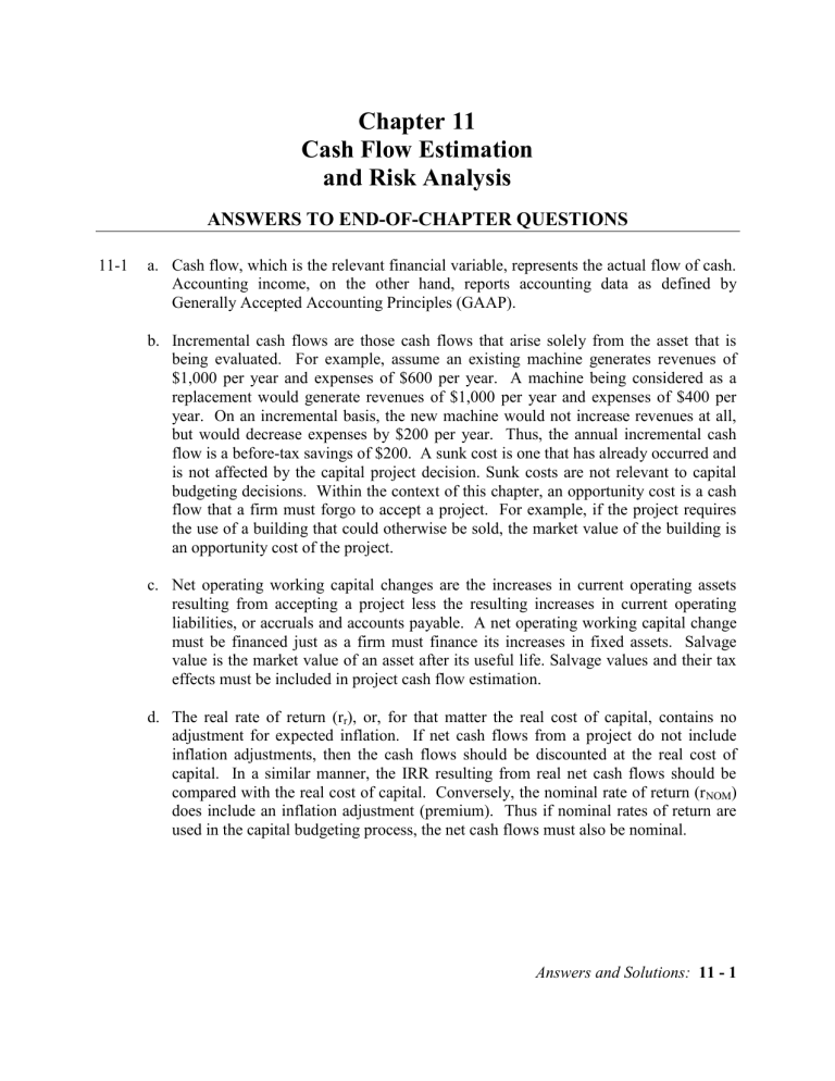 Cash Flow Estimation & Risk Analysis Answer Key