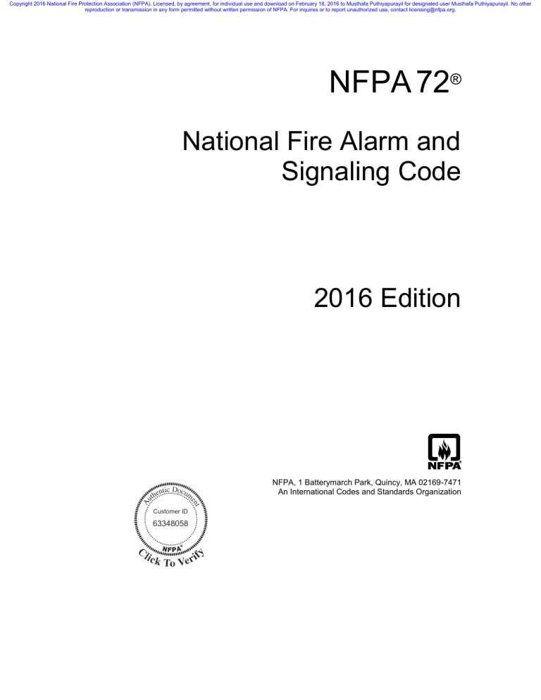 NFPA 72 National Fire Alarm and Signaling Code 2016