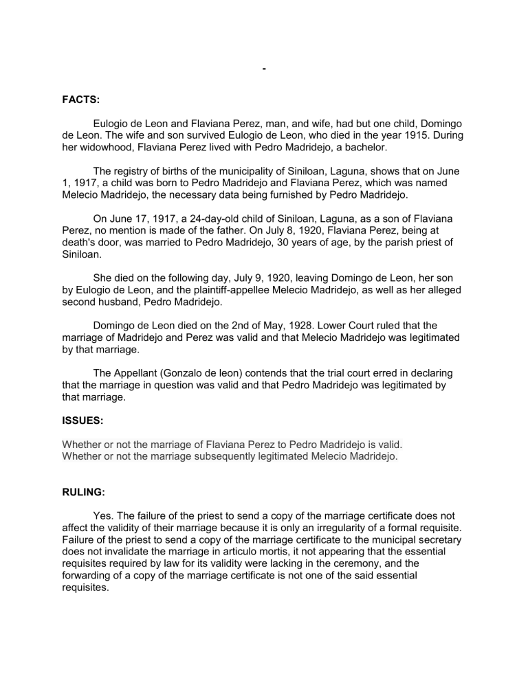 Marriage Legitimacy Case: De Leon vs Madridejo