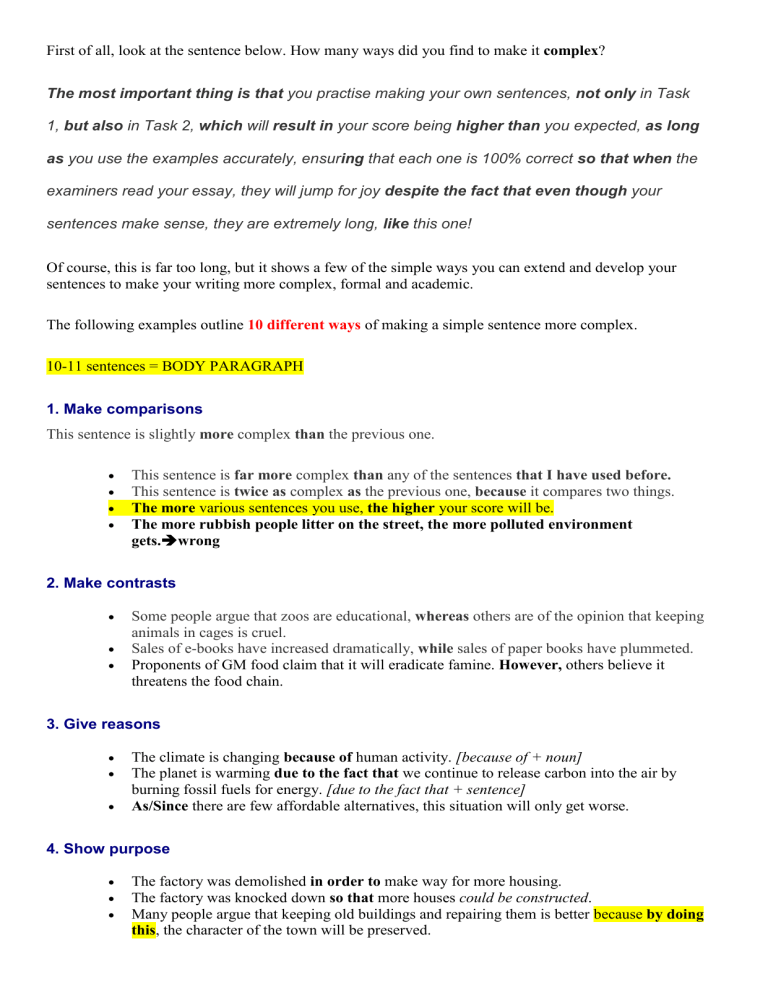 Sentence Complexity: Improve Your Writing Score