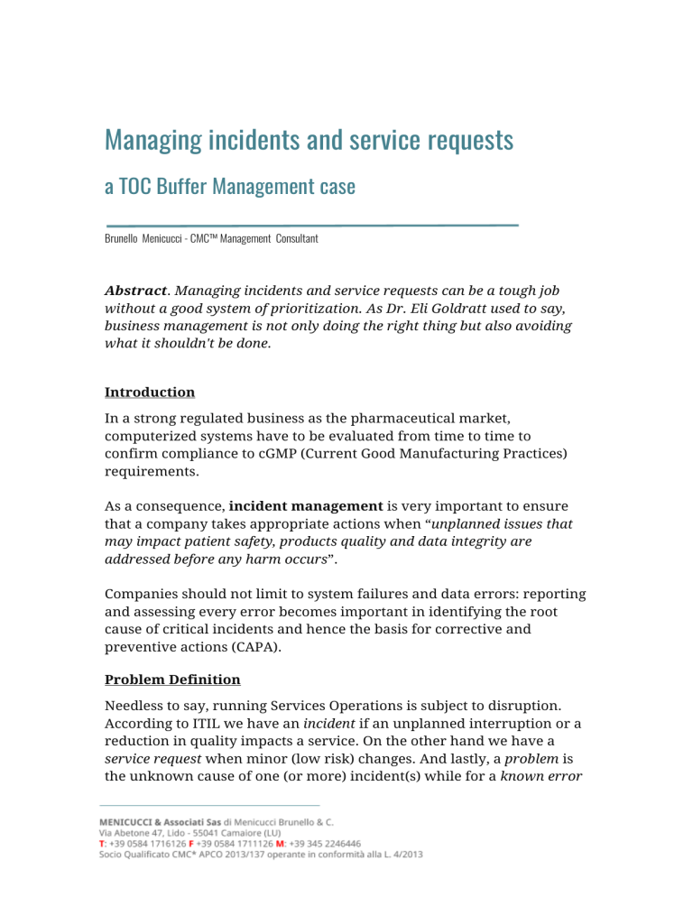 TOC Buffer Management for Incident & Service Requests