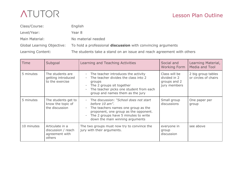 English Lesson Plan: Professional Discussion