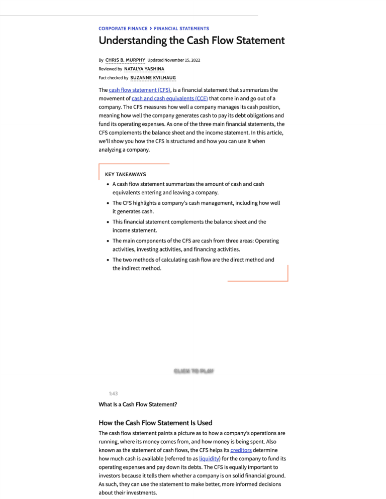 Cash Flow Statement Cash Flow Statement