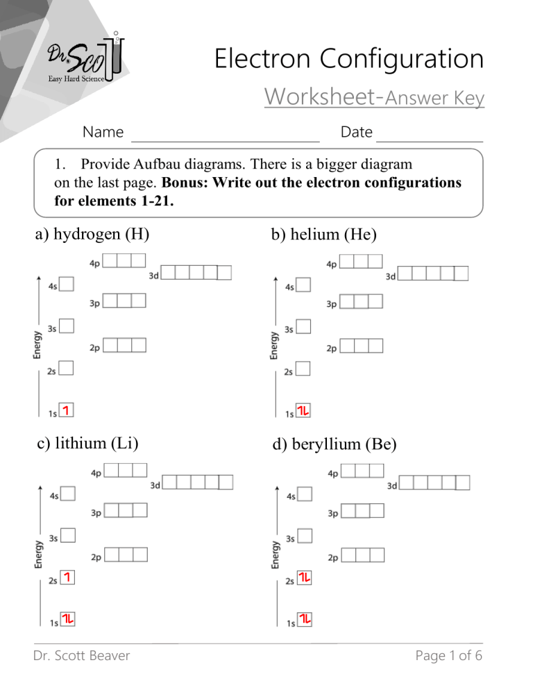 Electron Configuration Worksheet With Answer Key