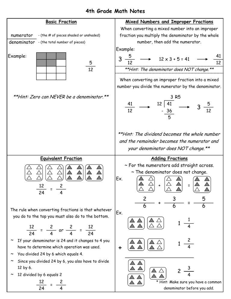 4th grade math notes