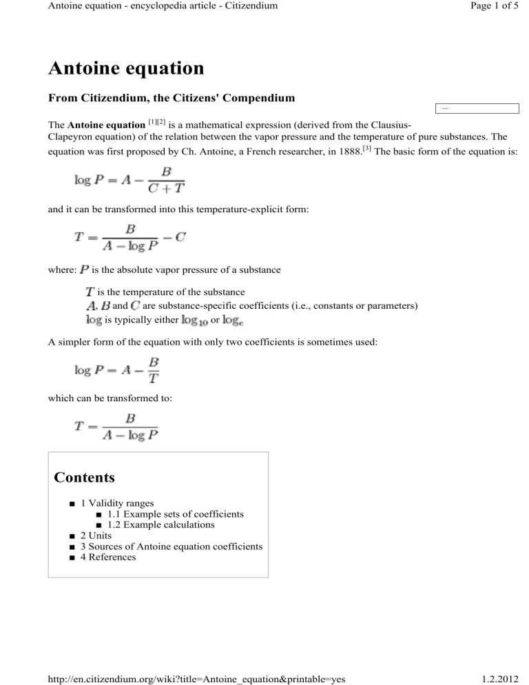 Antoine Equation