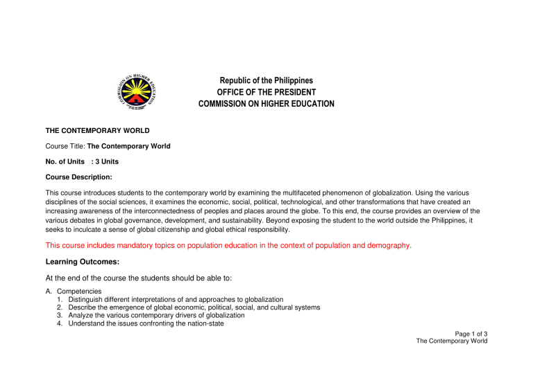CHED PHILIPPINES SYLLABUS Course Title T 1 
