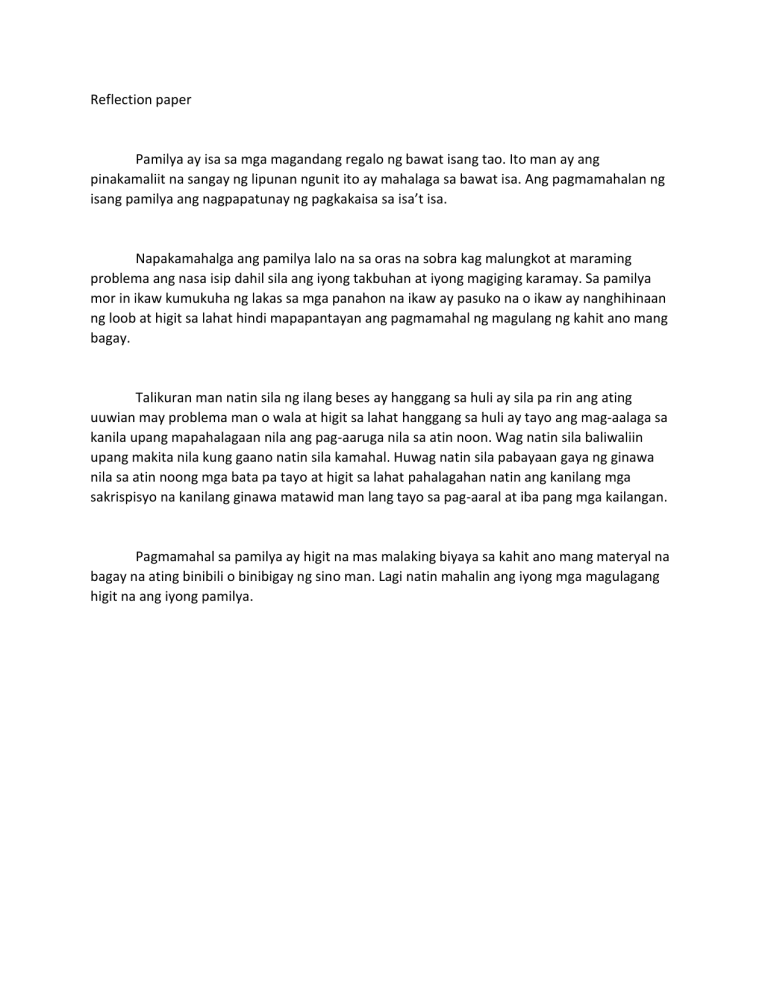 Reflection On Family Importance Reflection On Family Importance
