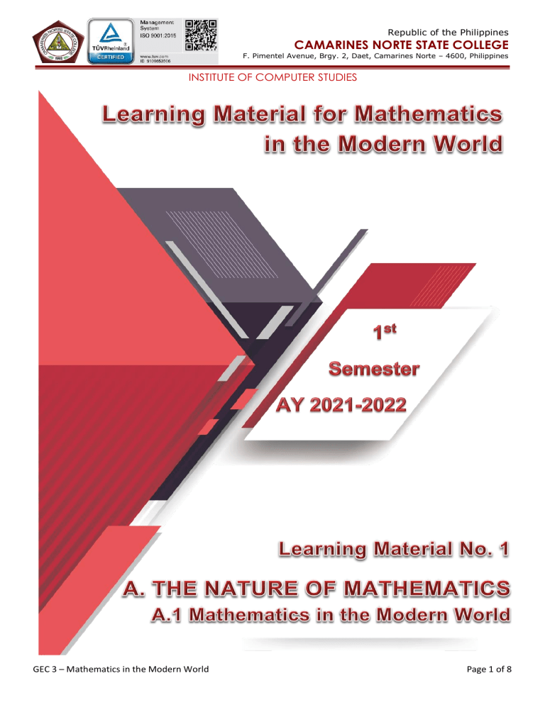 Mathematic In The Modern World