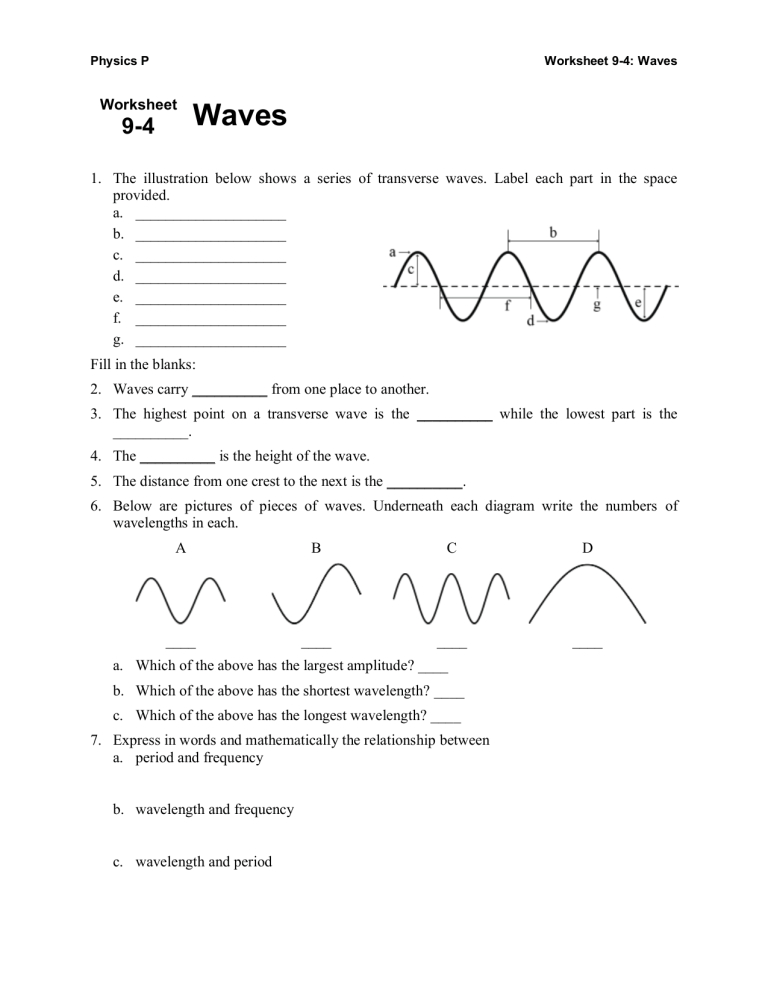 Physics Waves Worksheet Properties Calculations Physics Waves Worksheet Properties Calculations