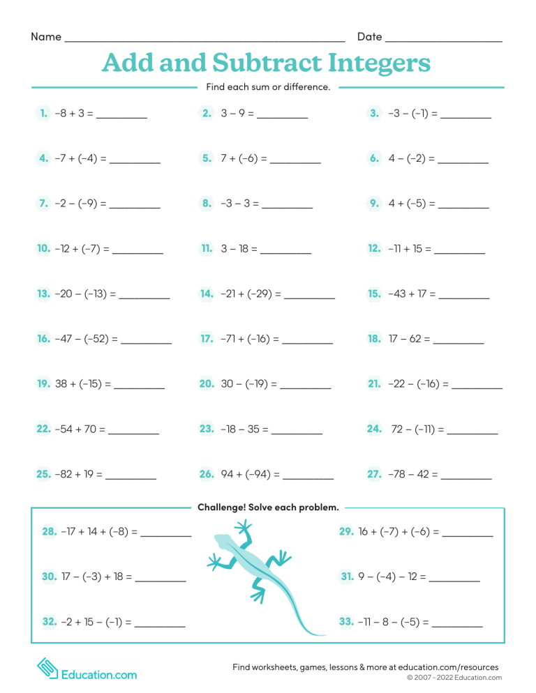 Add Subtract Integers
