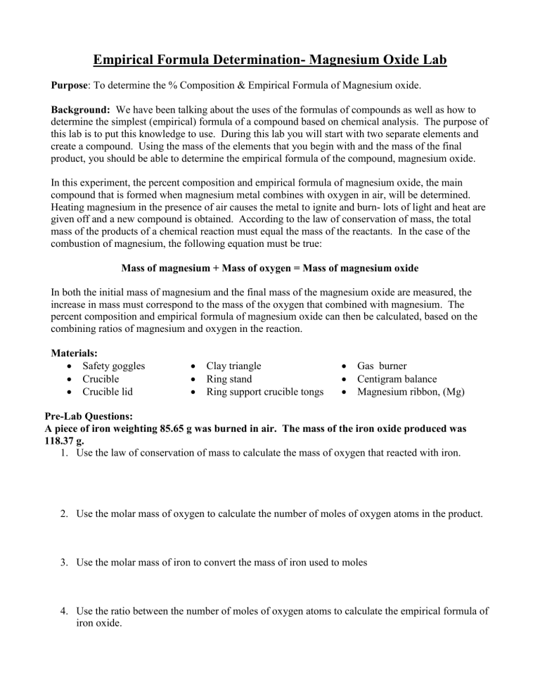 Magnesium Oxide Lab Magnesium Oxide Lab