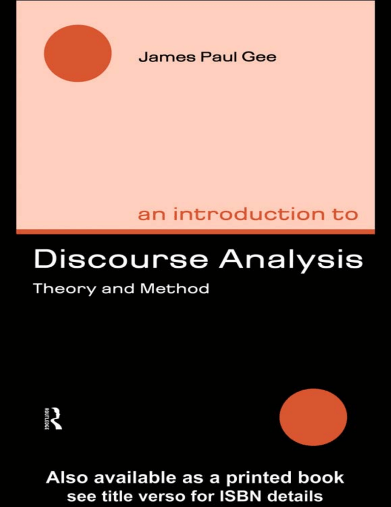 Discourse Analysis Theory And Method By James Paul Gee