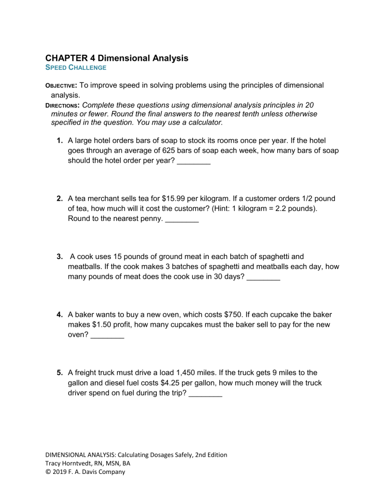 Dimensional Analysis Practice Problems Dimensional Analysis Practice Problems