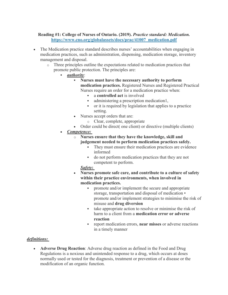 CNO Medication Practice Standard