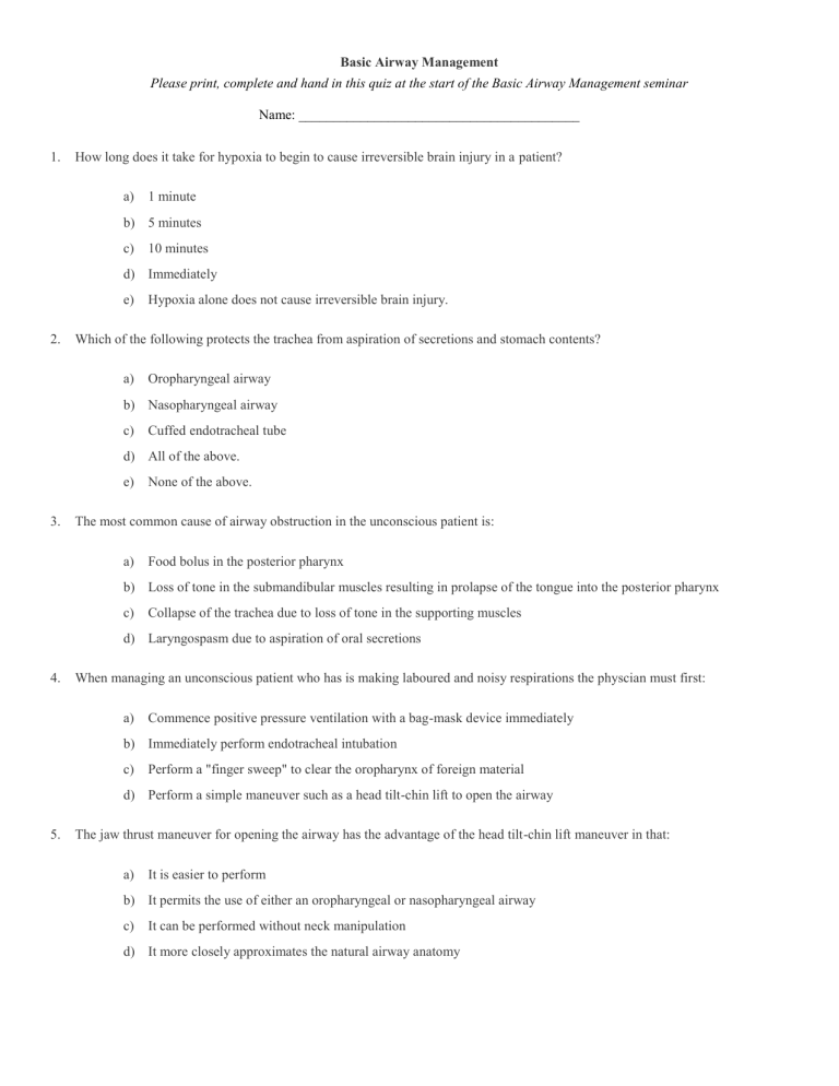Basic Airway Management Quiz