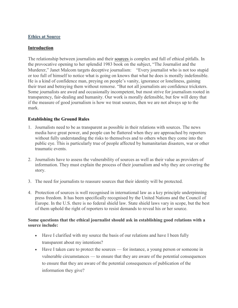 Journalism Ethics: Source Relationships & Guidelines