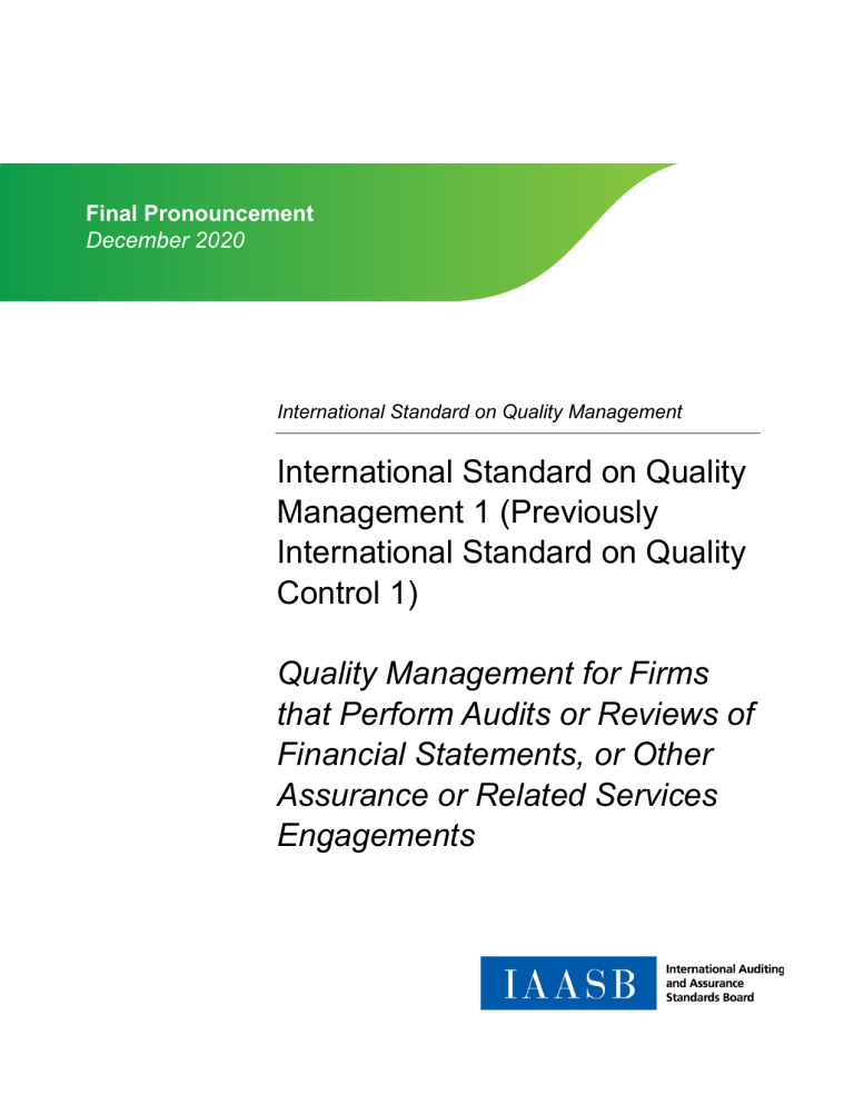 ISQM 1: Quality Management for Audit Firms