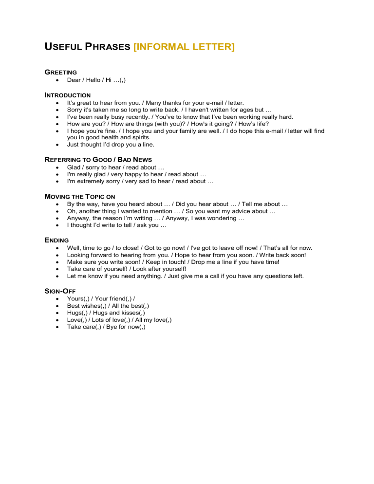 Useful Phrases Letter Useful Phrases Letter