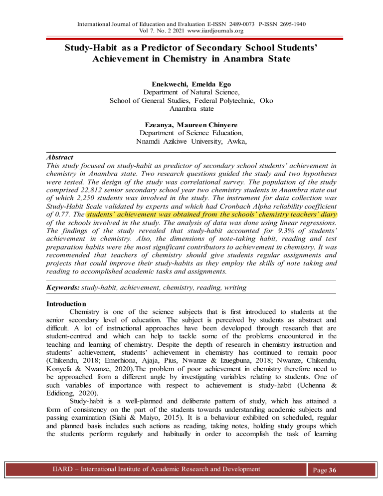 Study Habit As A Predictor RRL Study Habit As A Predictor RRL