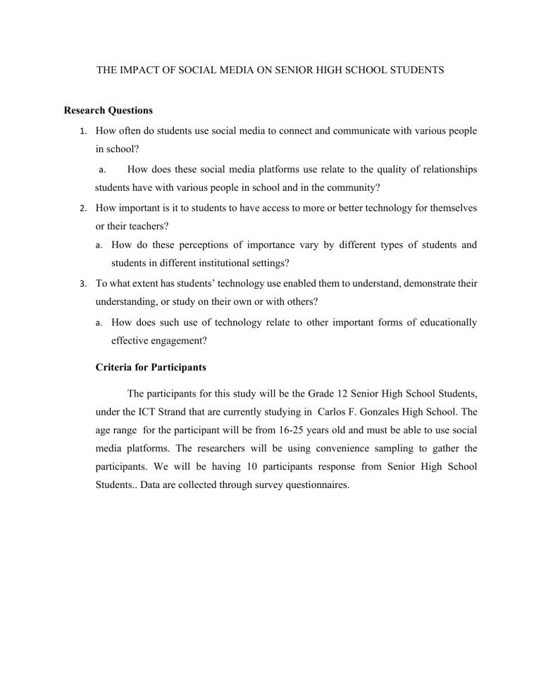 Social Media Impact On Senior High Students Survey Social Media Impact On Senior High Students Survey