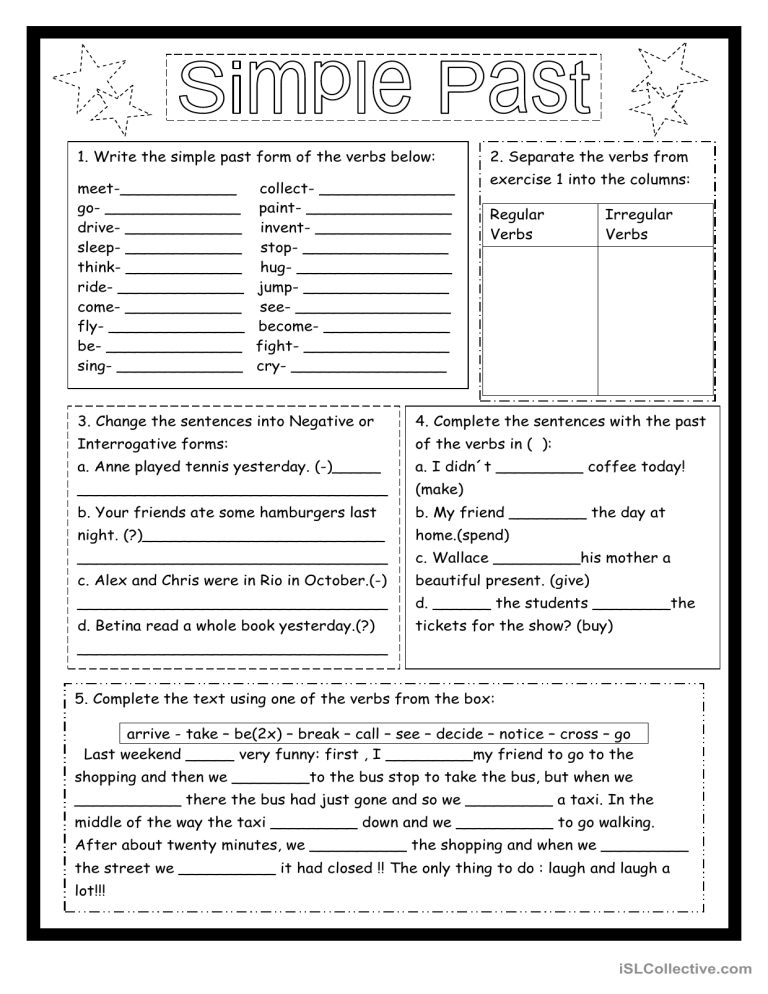 Simple Past Tense Worksheet Grammar Practice