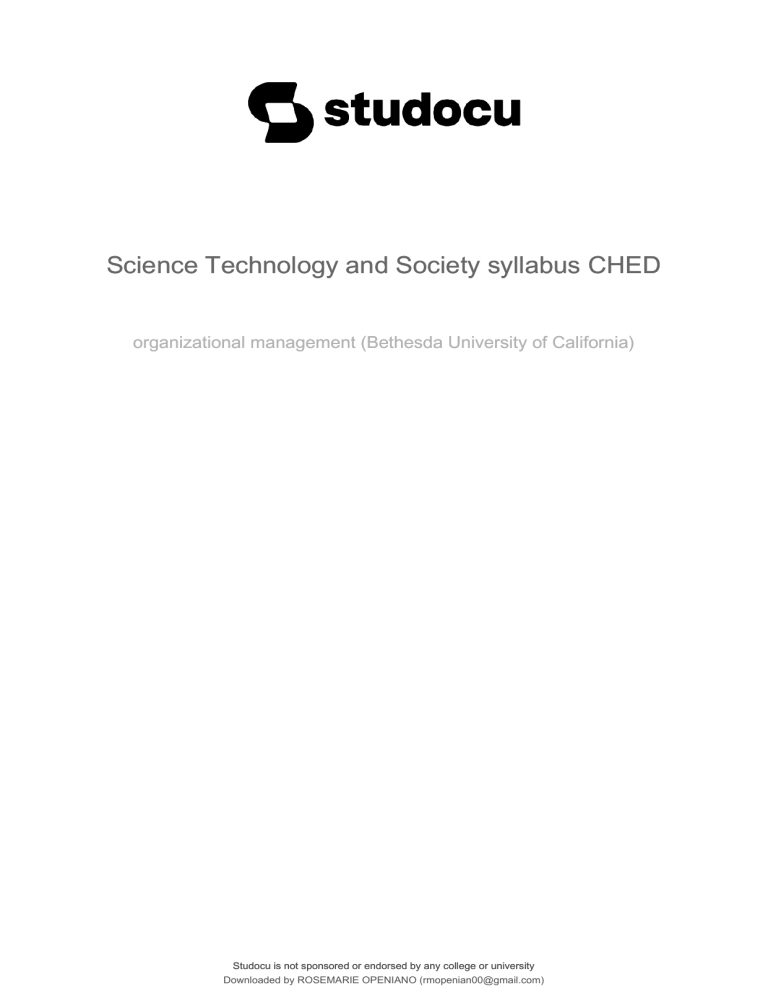 Science technology and society syllabus ched