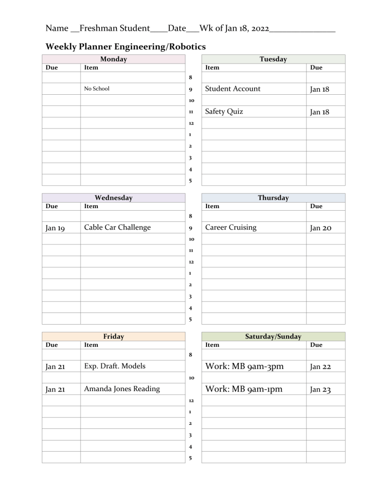 Weekly Planner Example