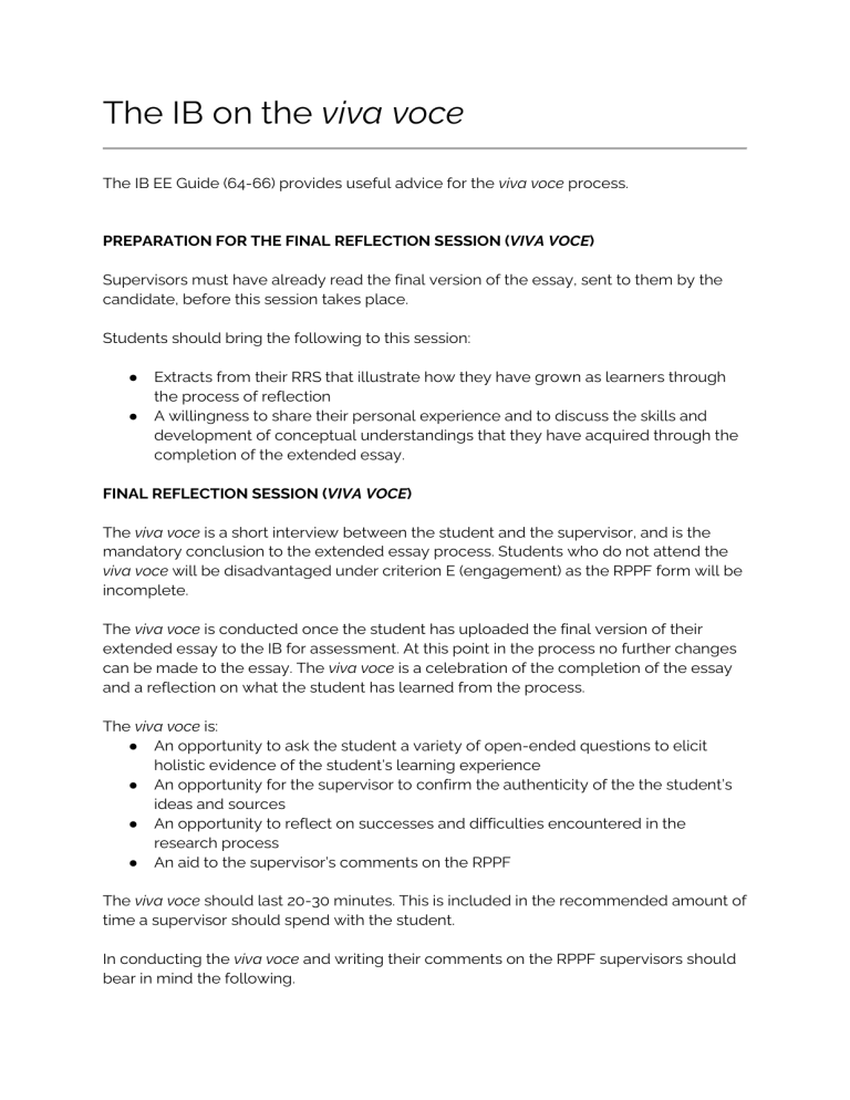 The IB On The Viva Voce Of Extended Essay The IB On The Viva Voce Of Extended Essay