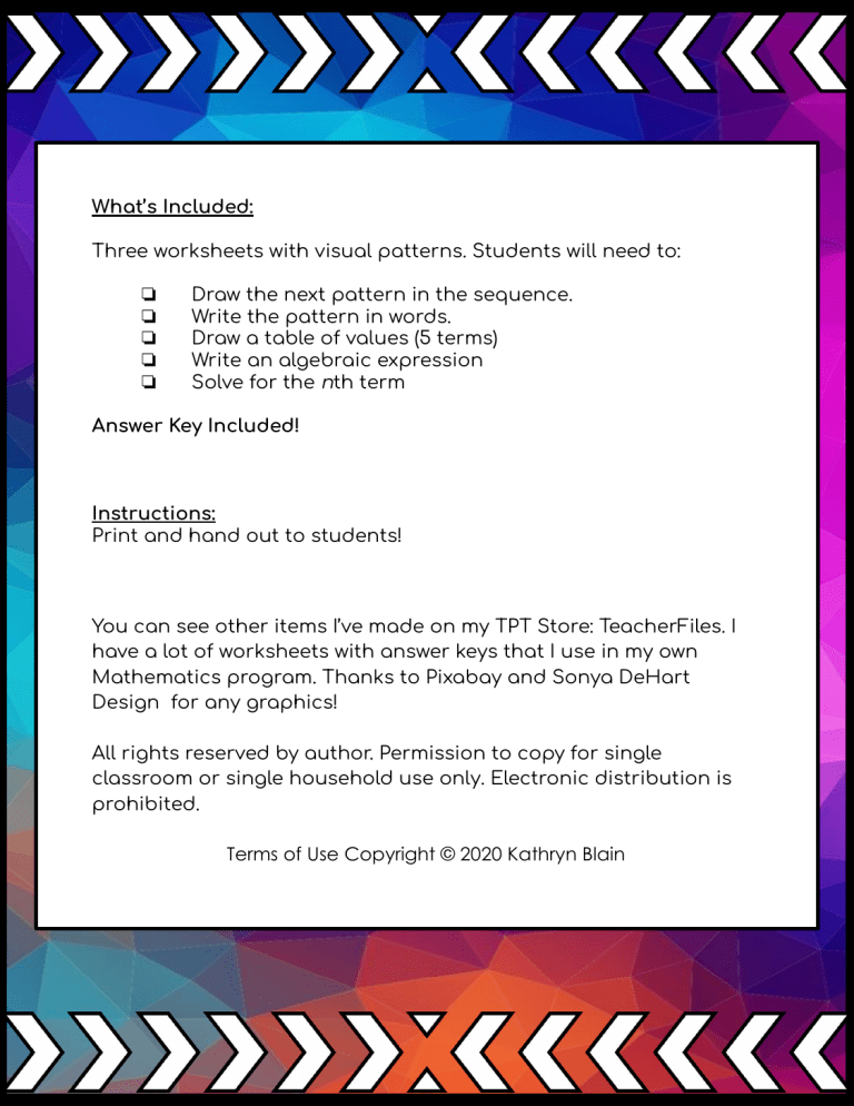 Patterning Worksheet: Visual Patterns & Algebra