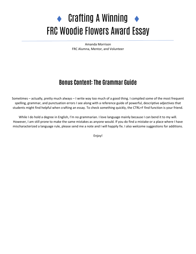 FRC Woodie Flowers Award Essay Writing Guide