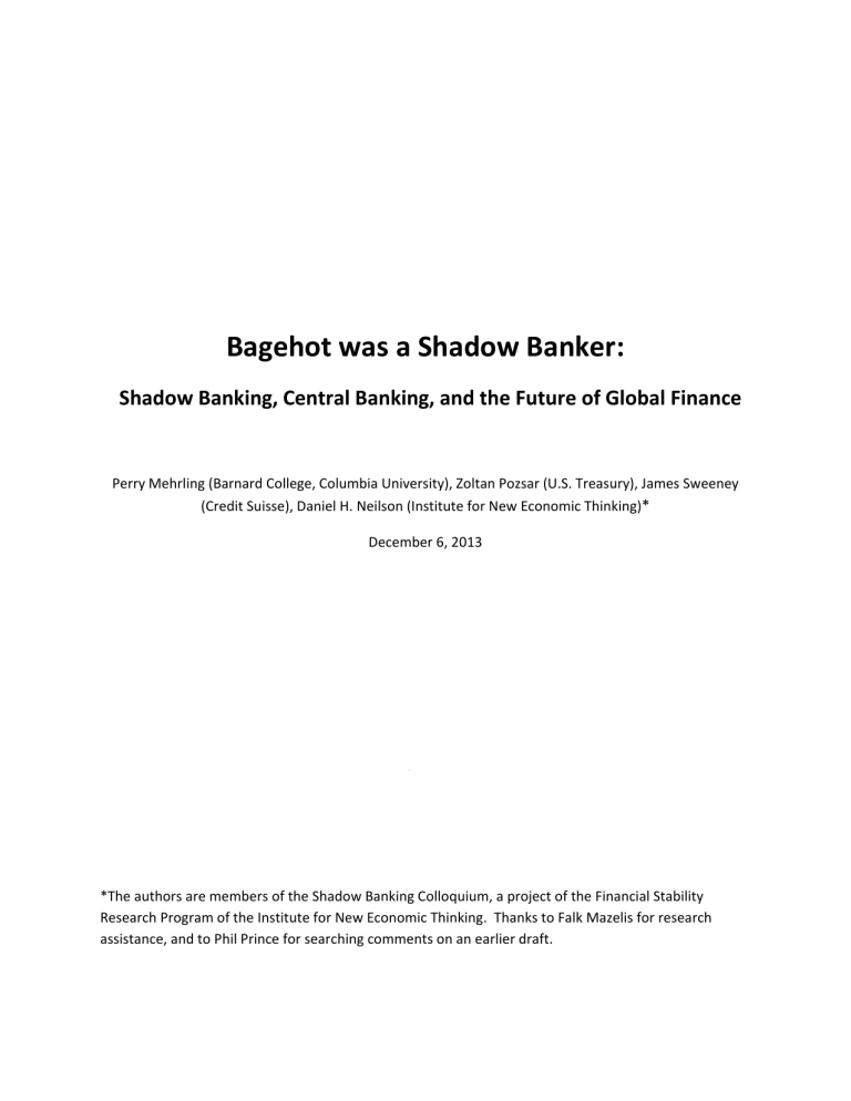 Bagehot & Shadow Banking: Global Finance Research
