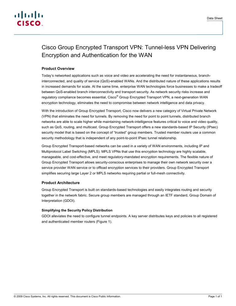 Cisco Group Encrypted Transport VPN Data Sheet