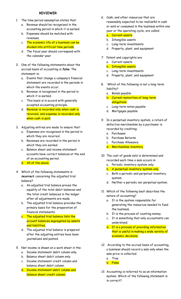 Accounting Principles Reviewer/Quiz