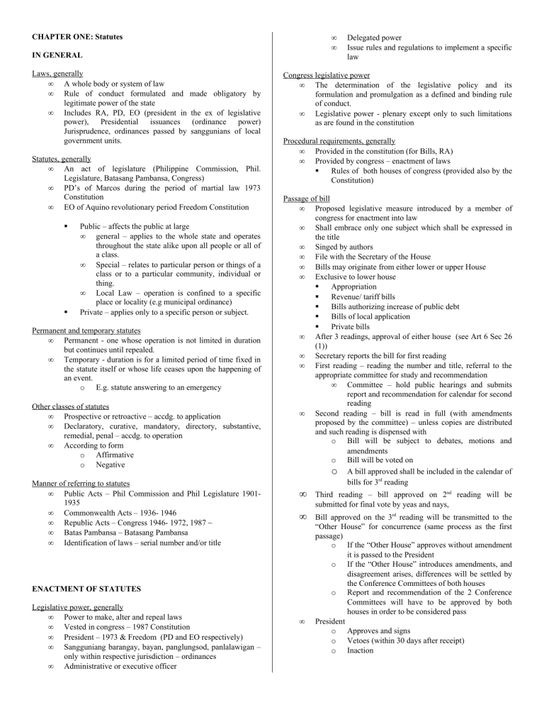 Statutes: Laws & Legislative Process in the Philippines