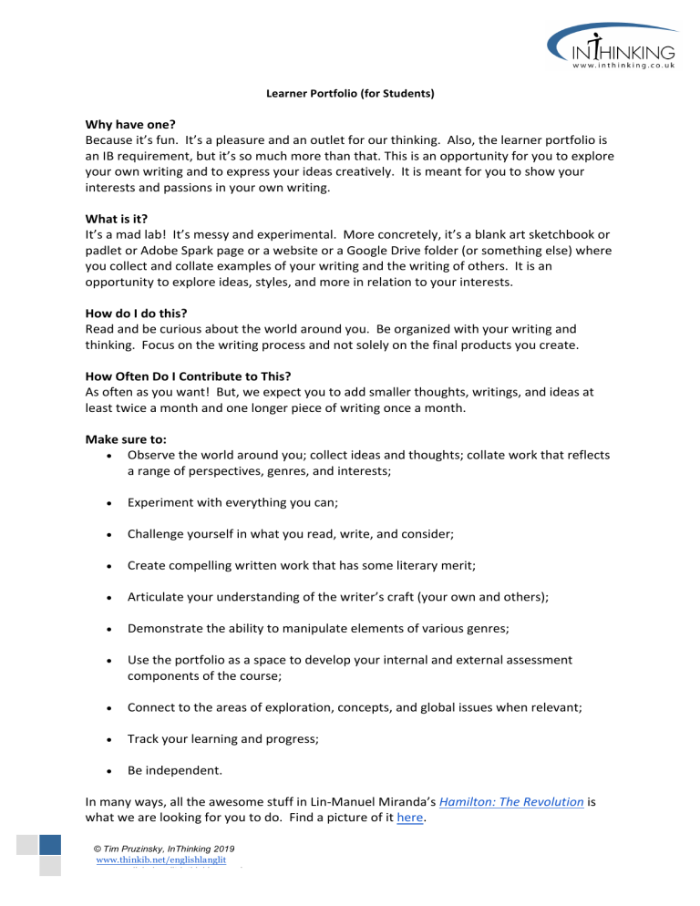 IB Learner Portfolio Guide: Language & Literature