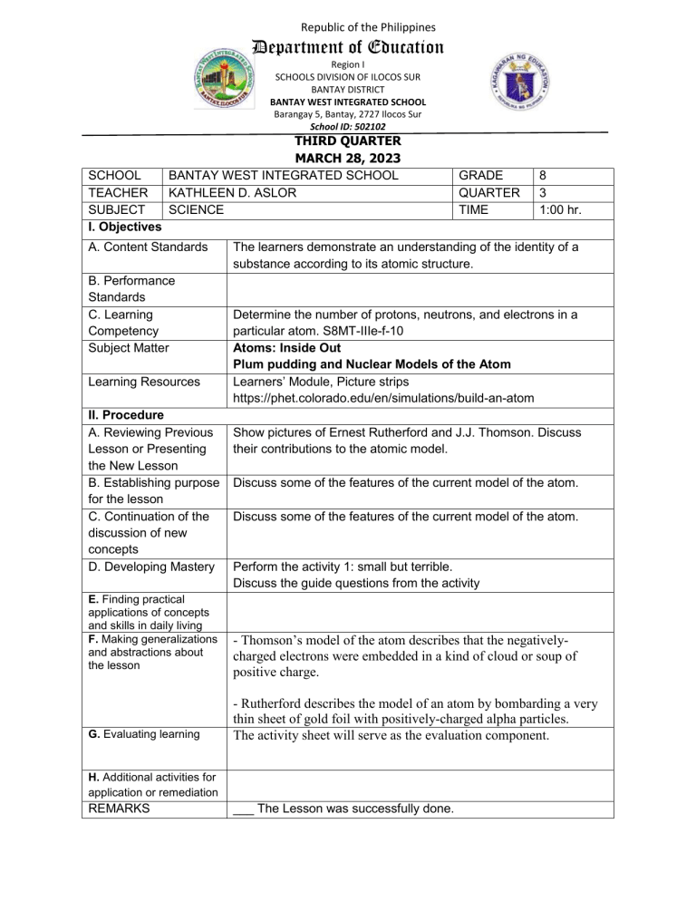 8th Grade Science: Atomic Structure Lesson Plan
