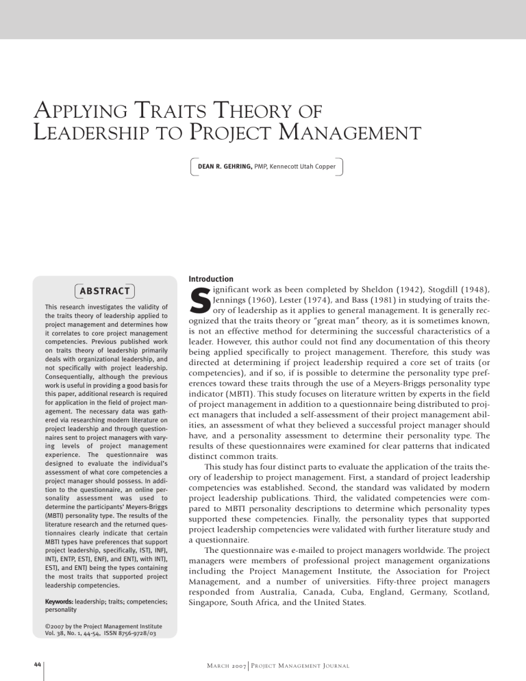 APPLYING TRAITS THEORY OF gehring2007