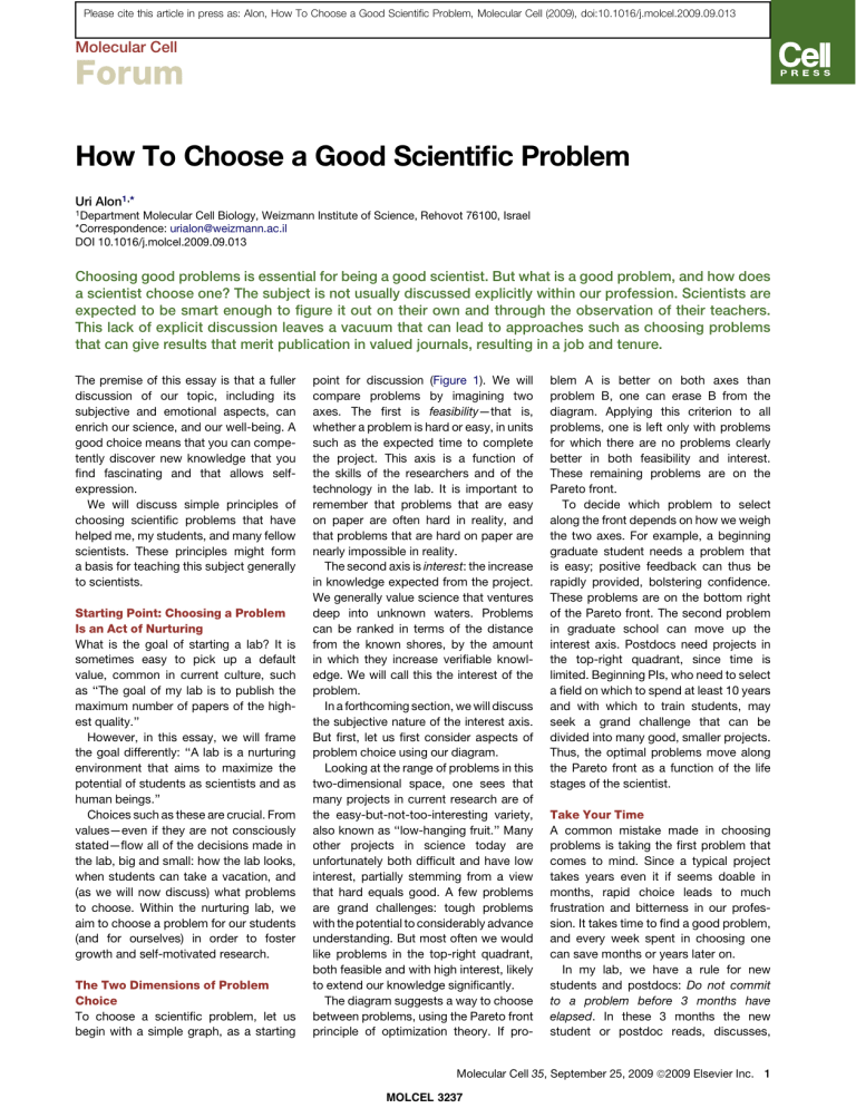 Choosing a Good Scientific Problem: Molecular Cell Biology