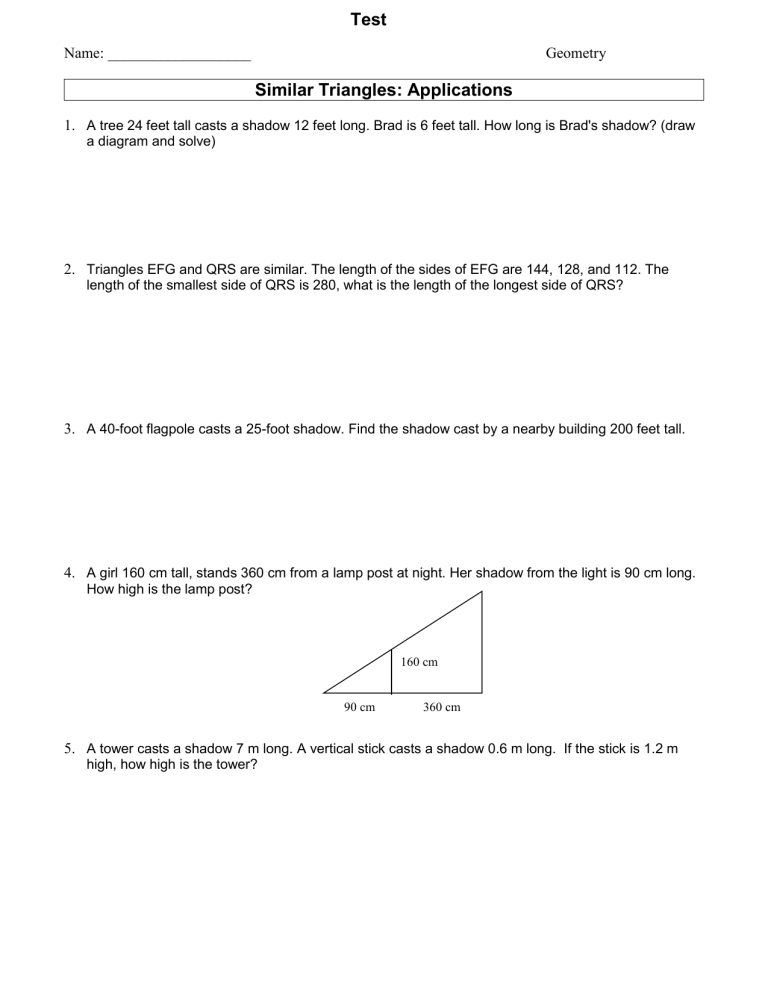 Similar Triangle Applications
