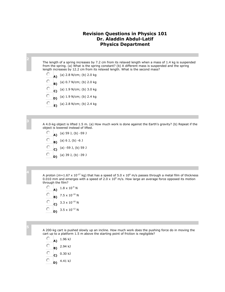 Physics 101 Revision Questions