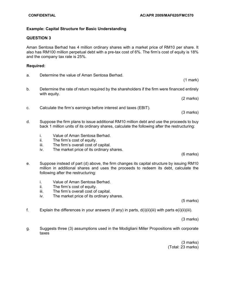 Capital Structure Exam Question