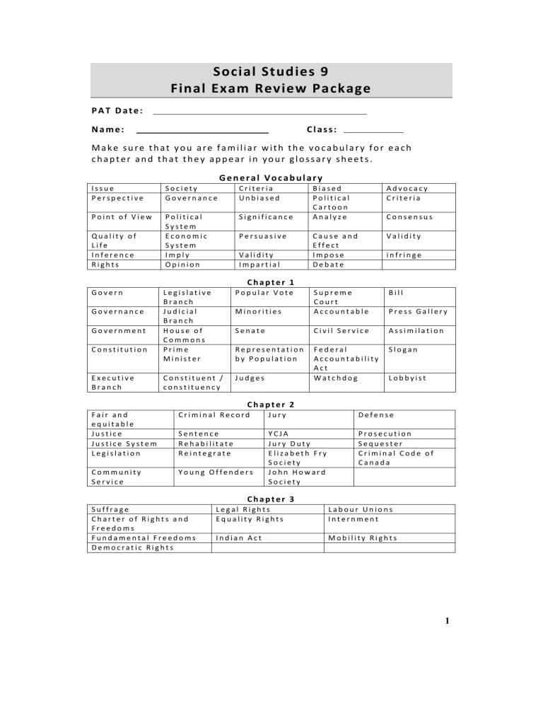 Grade 9 Pat Socials Study Guide Grade 9 Pat Socials Study Guide