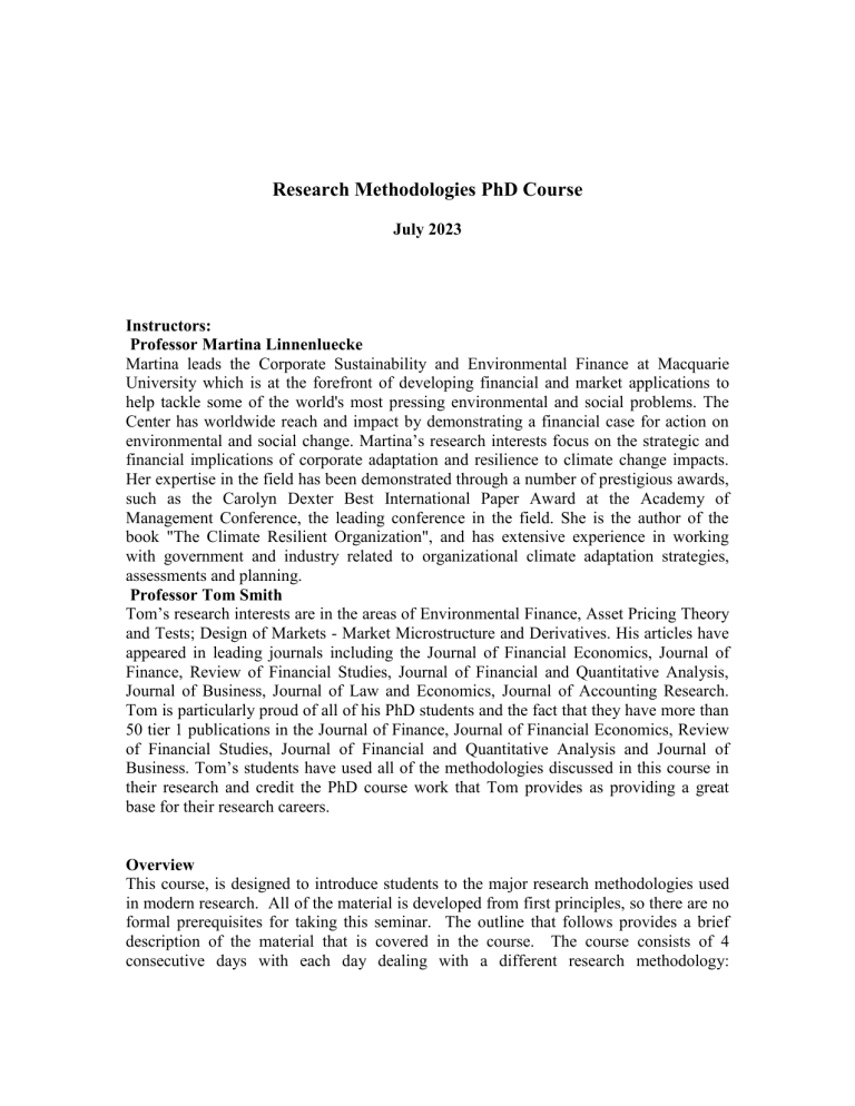 Research Methodologies PhD Course Syllabus