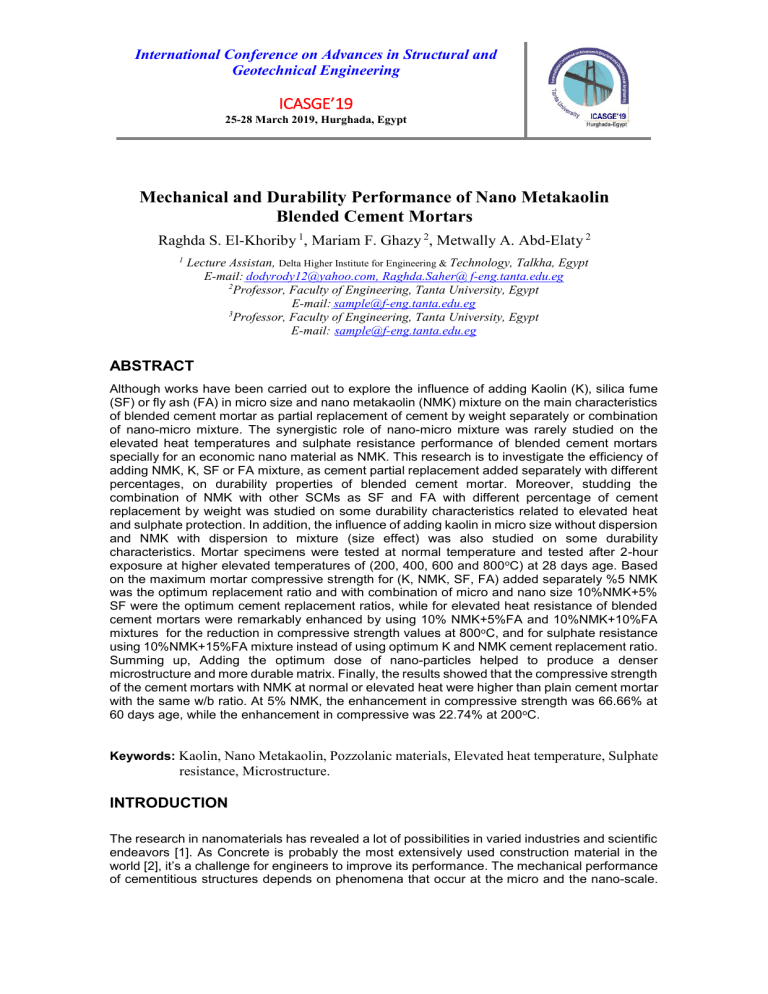 Mechanical and Durability Performance of Nano Metakaolin Blended Cement Mortars