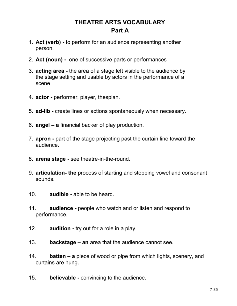 Theatre Arts Vocabulary List