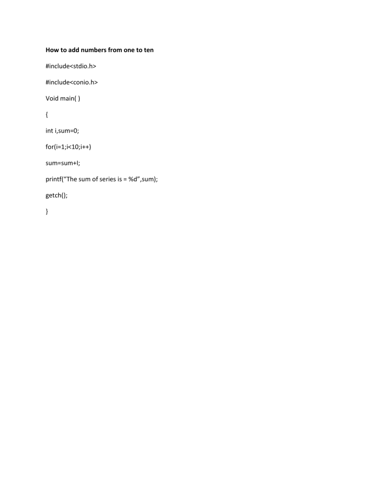 How To Add Numbers From One To Ten