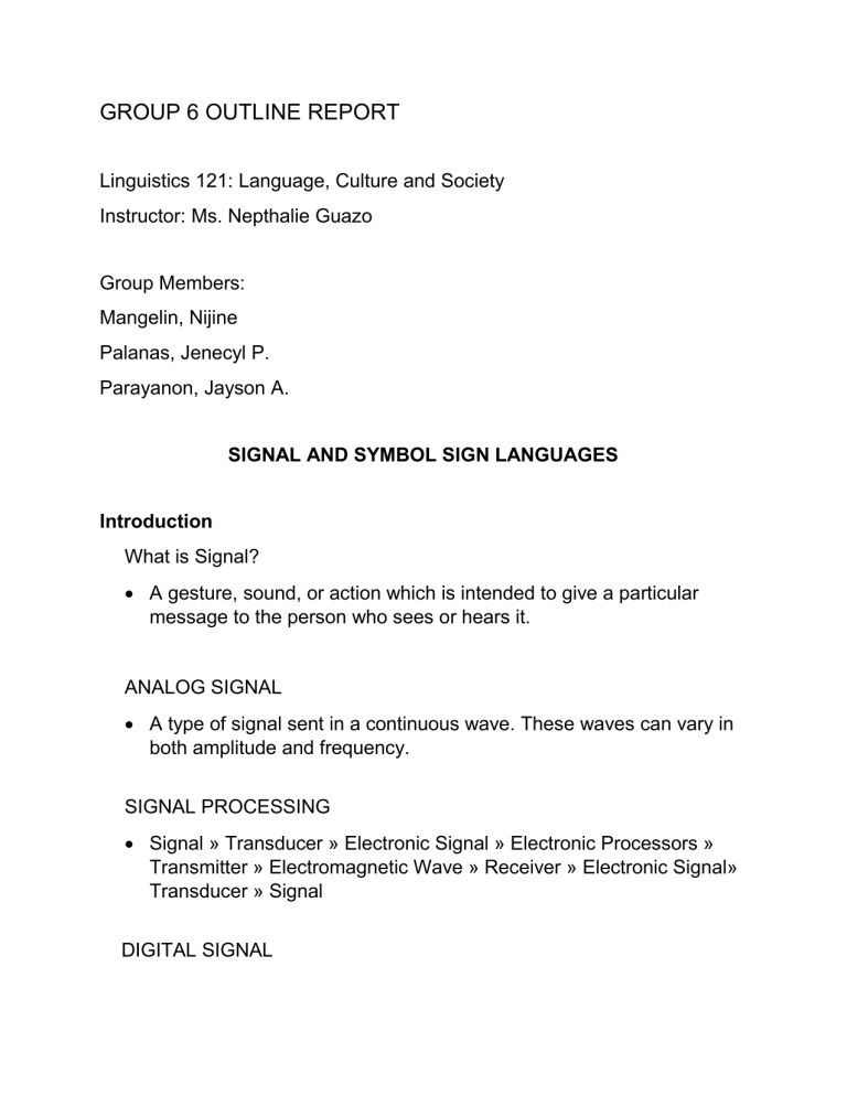 G6 LING121 OUTLINE OF REPORT
