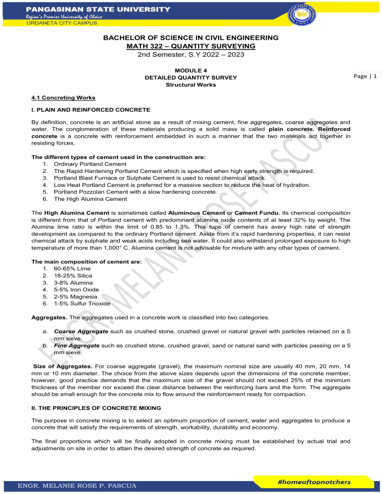 Quantity Surveying: Concreting Works in Civil Engineering